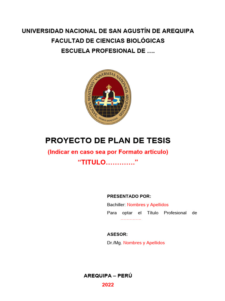 Formato de Presentacion Del Plan de Proyecto de Tesis 1 | PDF