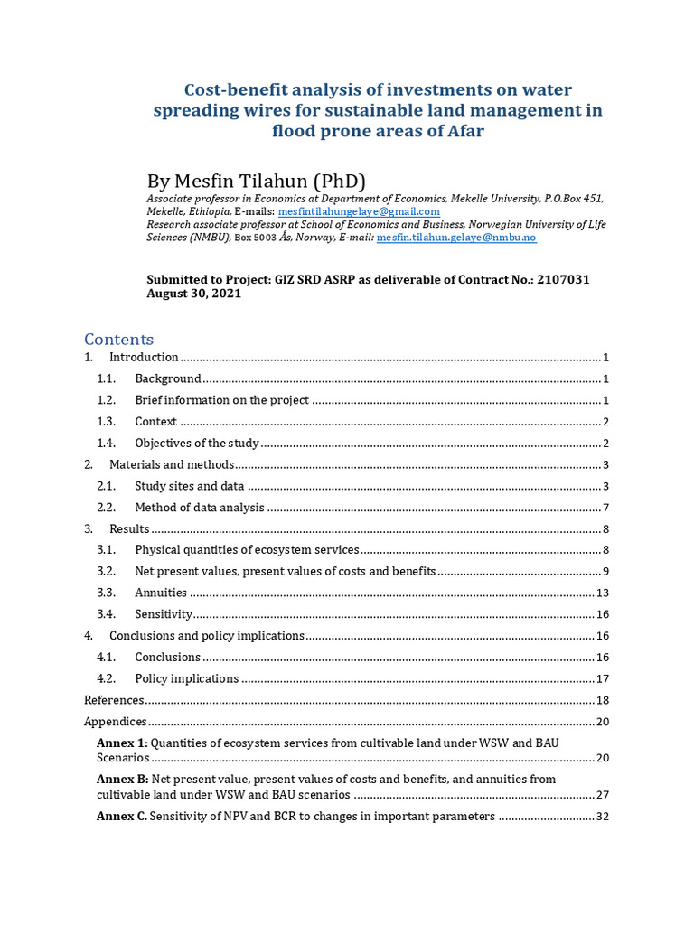Afar Region Cost Benefit Analysis for Investement on WSW 2021 | PDF ...
