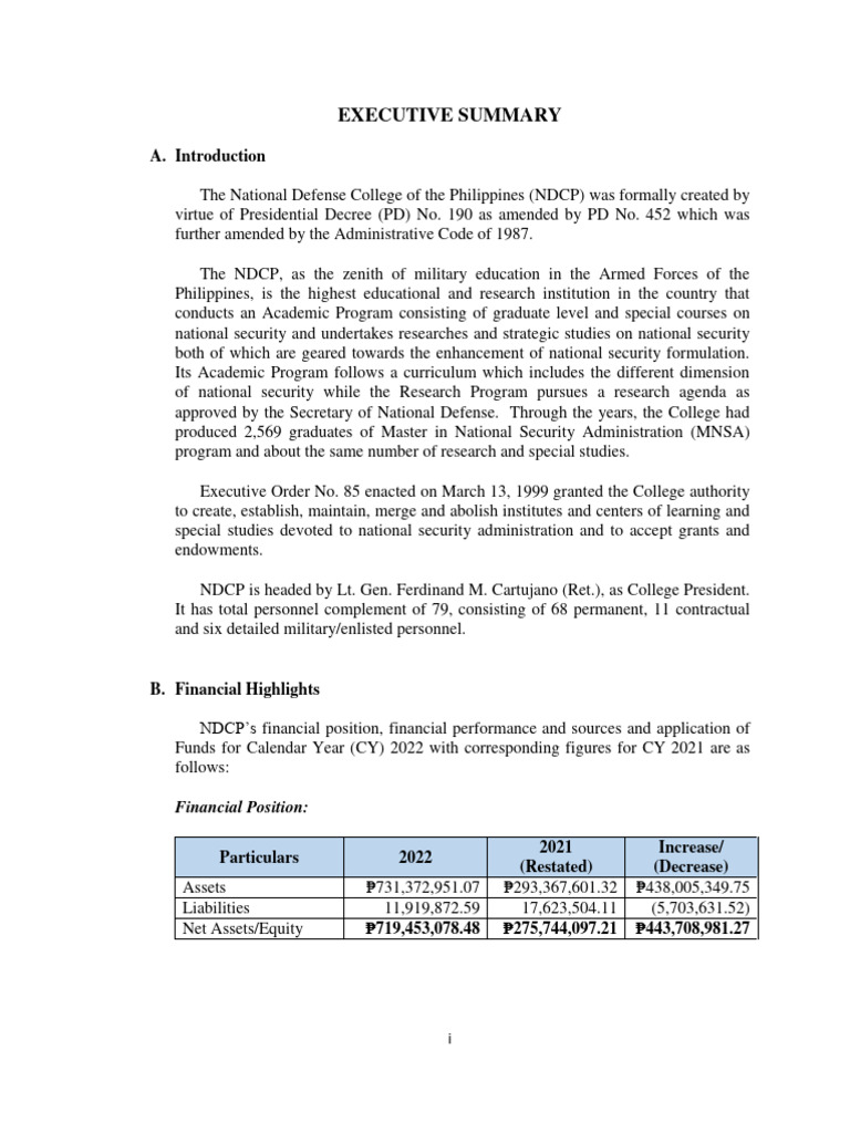 National Defense College of The Philippines Executive Summary 2022 ... National Defense College of The Philippines Executive Summary 2022 ...