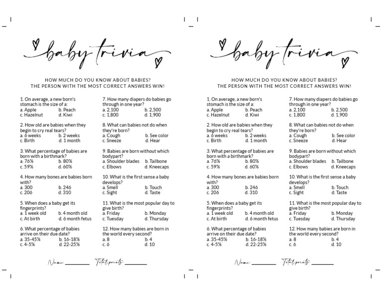 Baby Trivia 2 Per Sheet | PDF