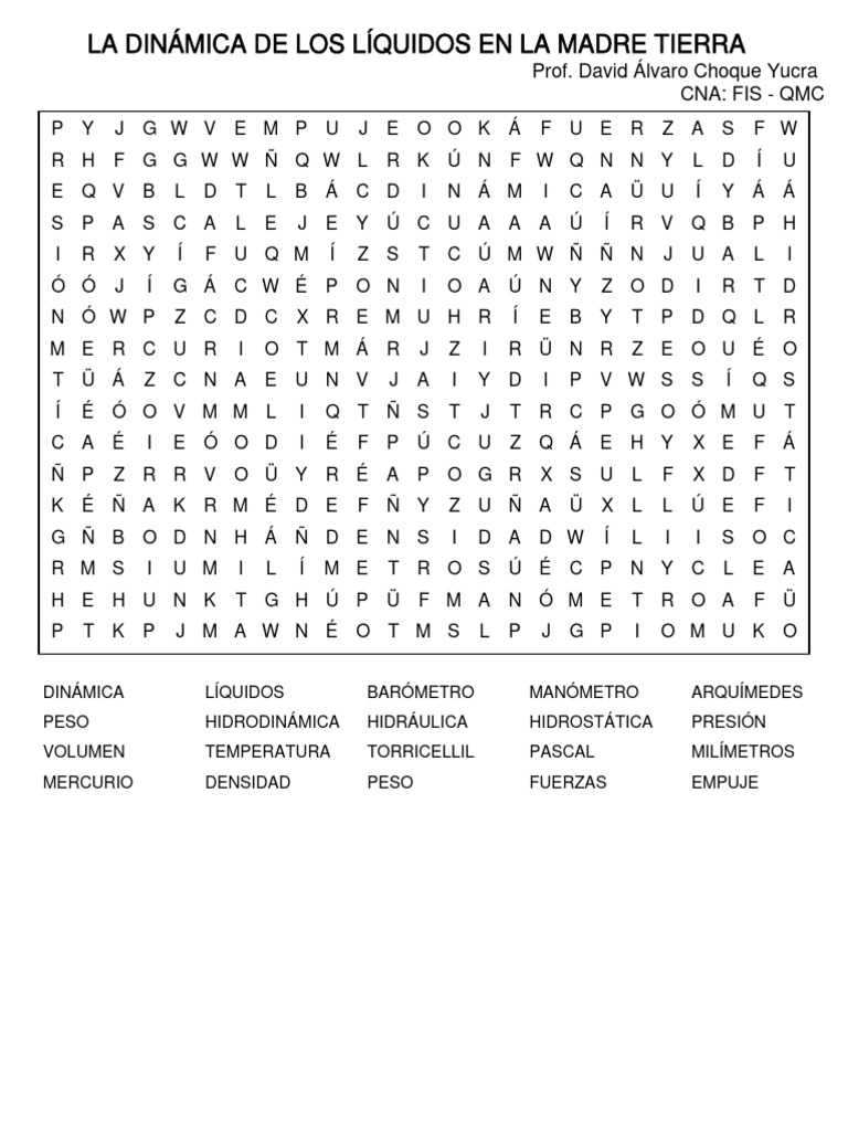 Sopa de Letras La Dinamica de Los Liquidos | PDF