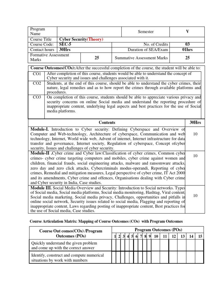 Cyber Security Syl Lab Us Revised | PDF | Cybercrime | Cyberspace