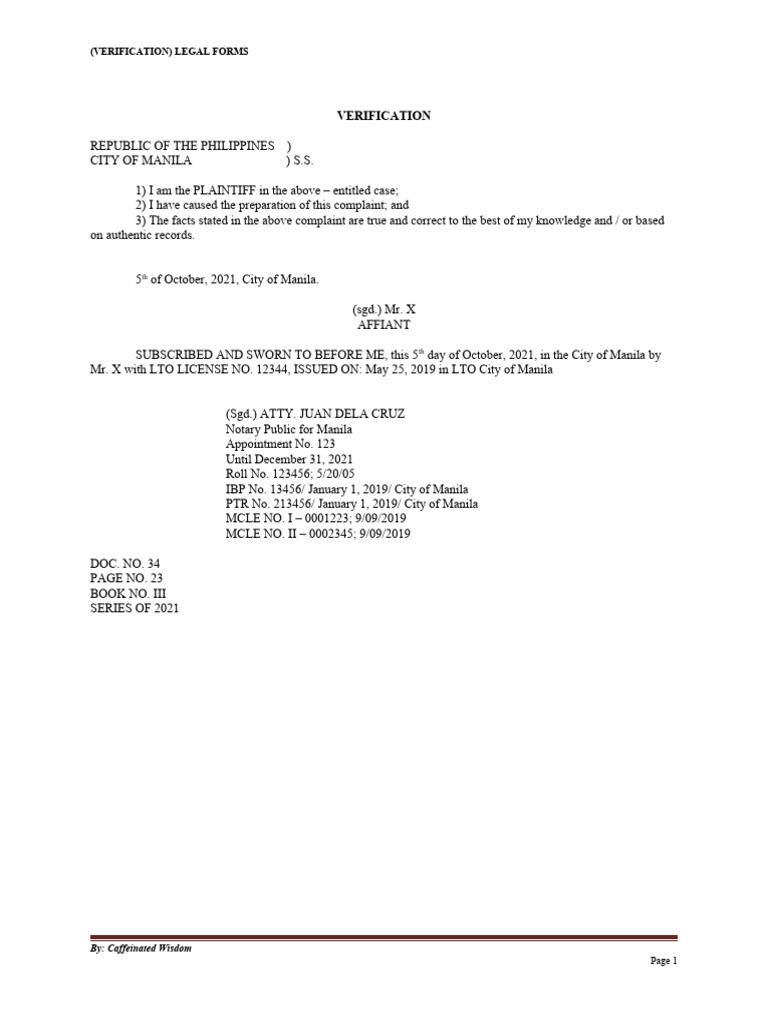 Verification Legal Forms for Notary Public | PDF