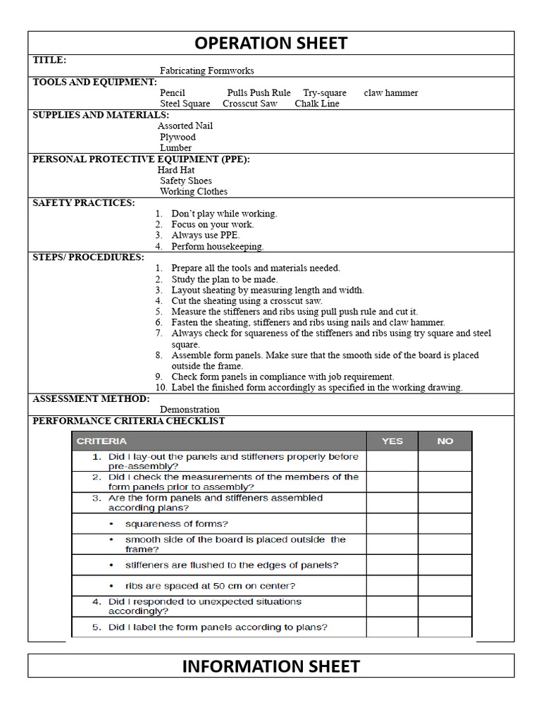 Operation Sheet | PDF