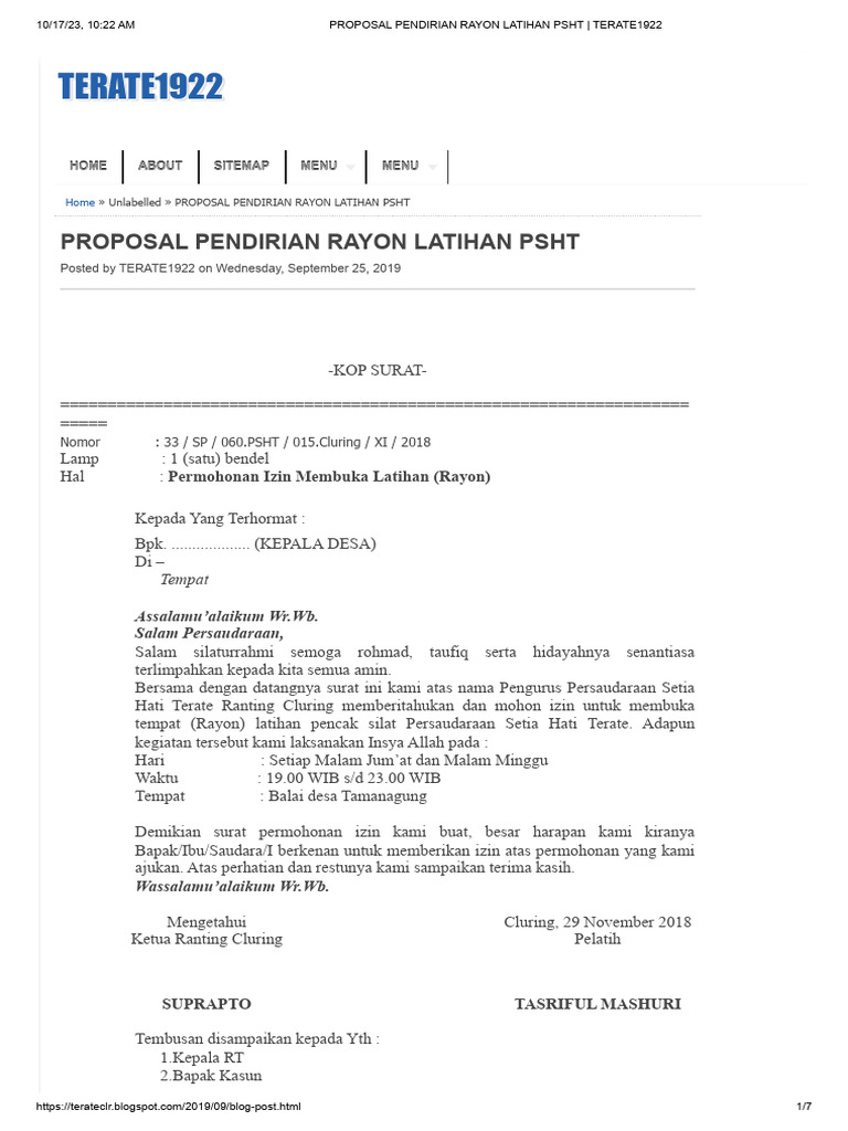 Proposal Pendirian Rayon Latihan PSHT - Terate1922 | PDF