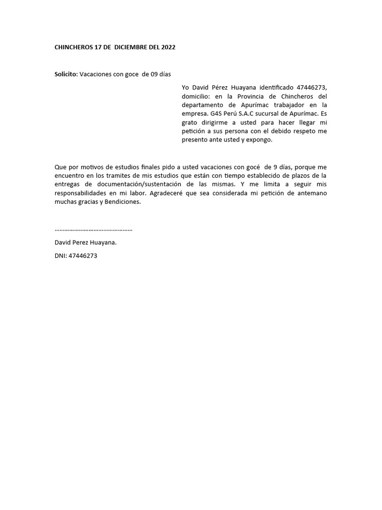 Solicitud de 09 Dias | PDF