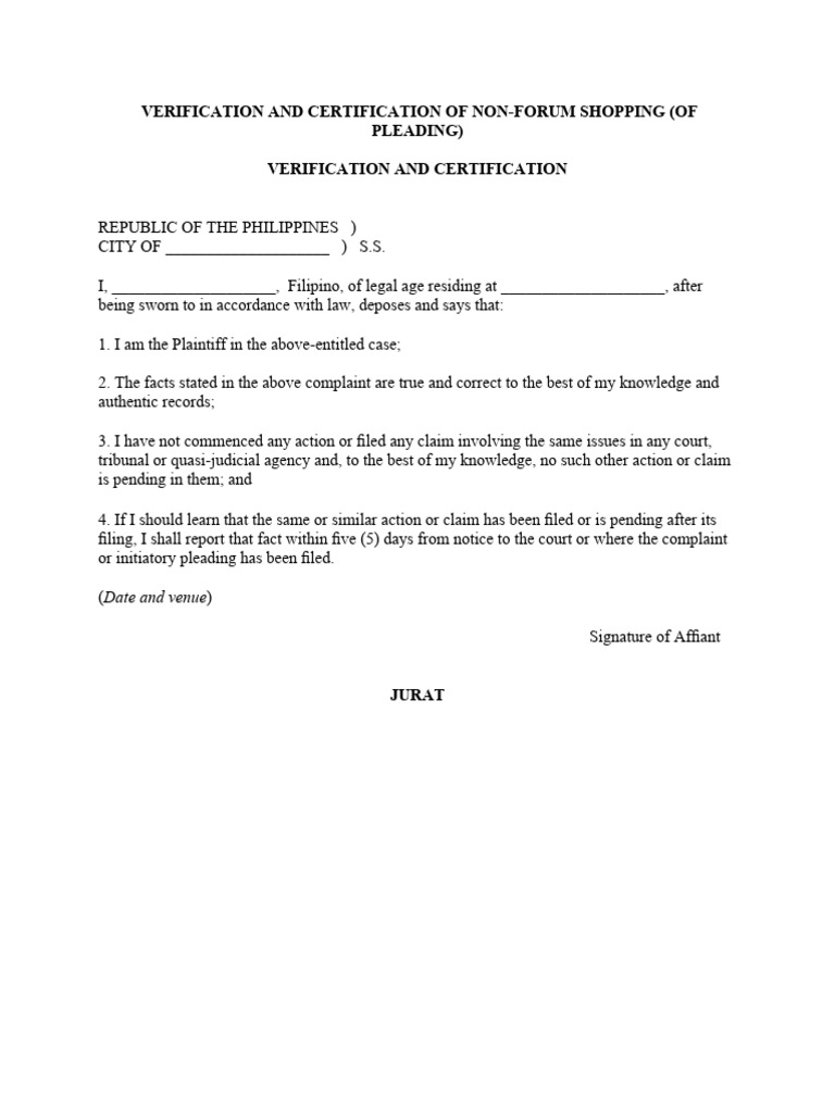Verification and Certification of Non-Forum Shopping | PDF