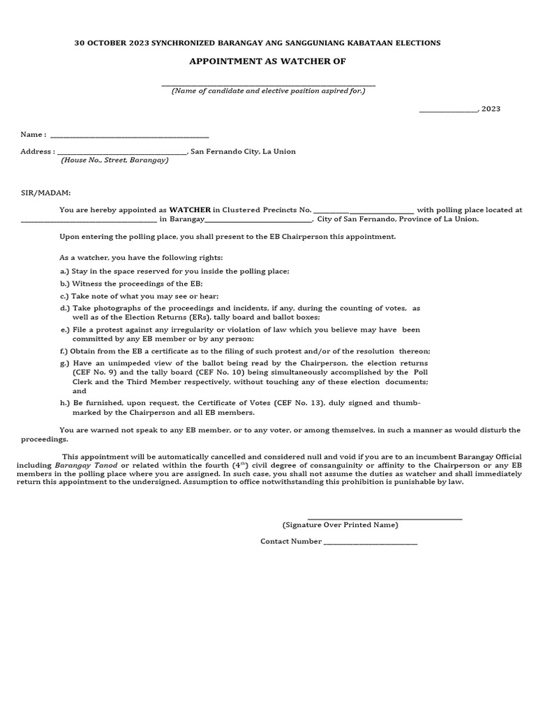 Appointment As Watcher | PDF | Political Corruption | Group Decision Making