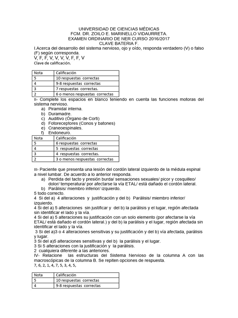 Extraordinario 2da Convocatoria - SNER.1er Año - MedicinaClave Bat F ...