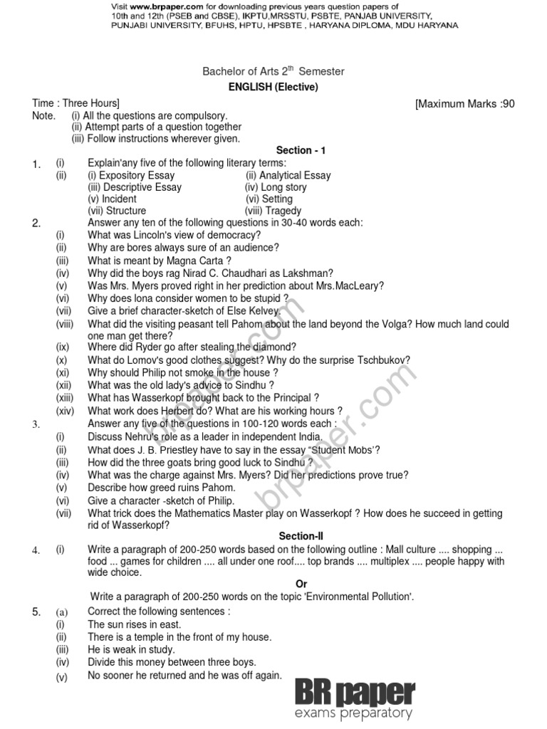 English (Elective) (2nd) May2017 | PDF | Verb | Adverb