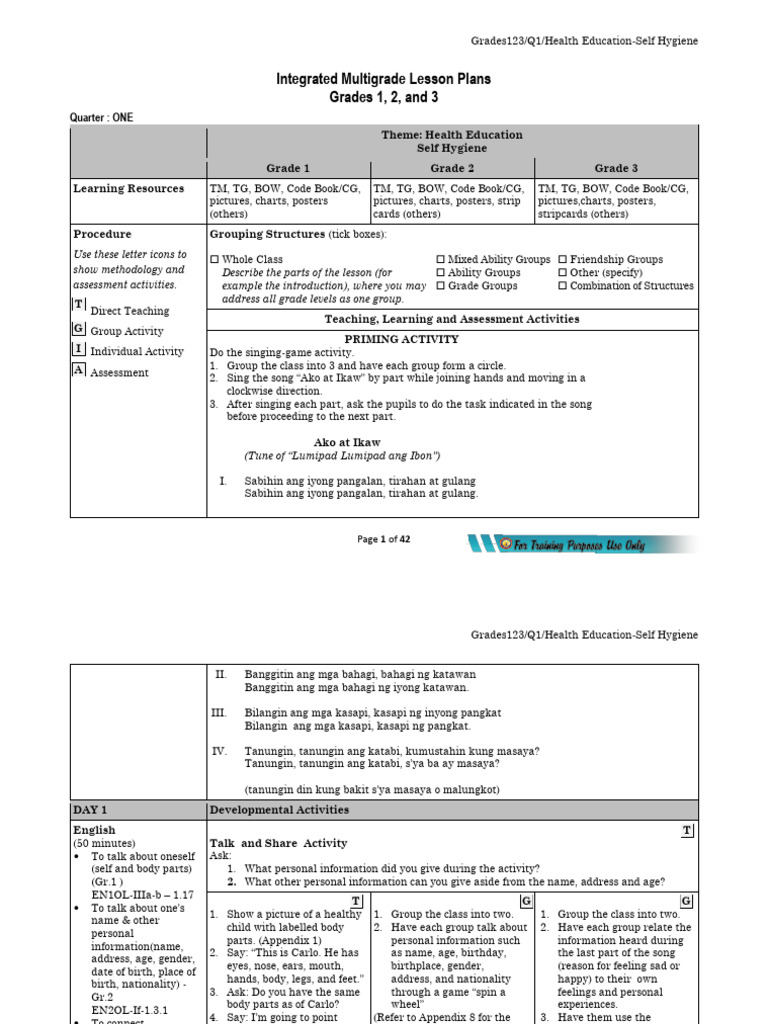 IMG LPs 123 Q1 HEALTH EDUCATION (Self-Hygiene) LP | PDF