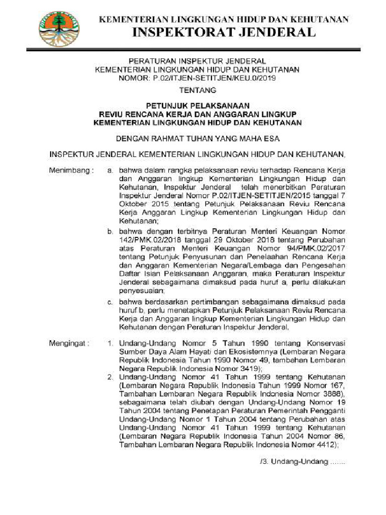 Perirjen-P-02-2019-Tentang-Juklak-Reviu-RKA-Lingkup-KLHK_2 | PDF