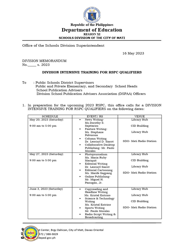 DSPC 2023 Memo iNTENSIVE TRAINING | PDF | Human Communication ...