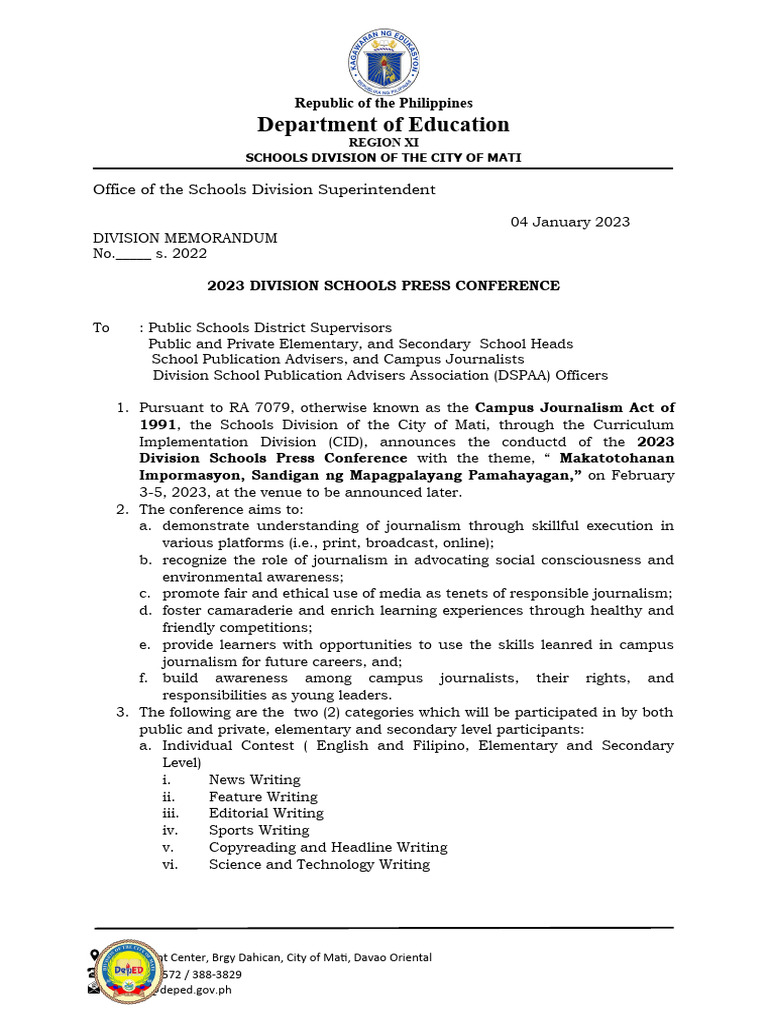 DSPC 2023 Memo | PDF | Journalism