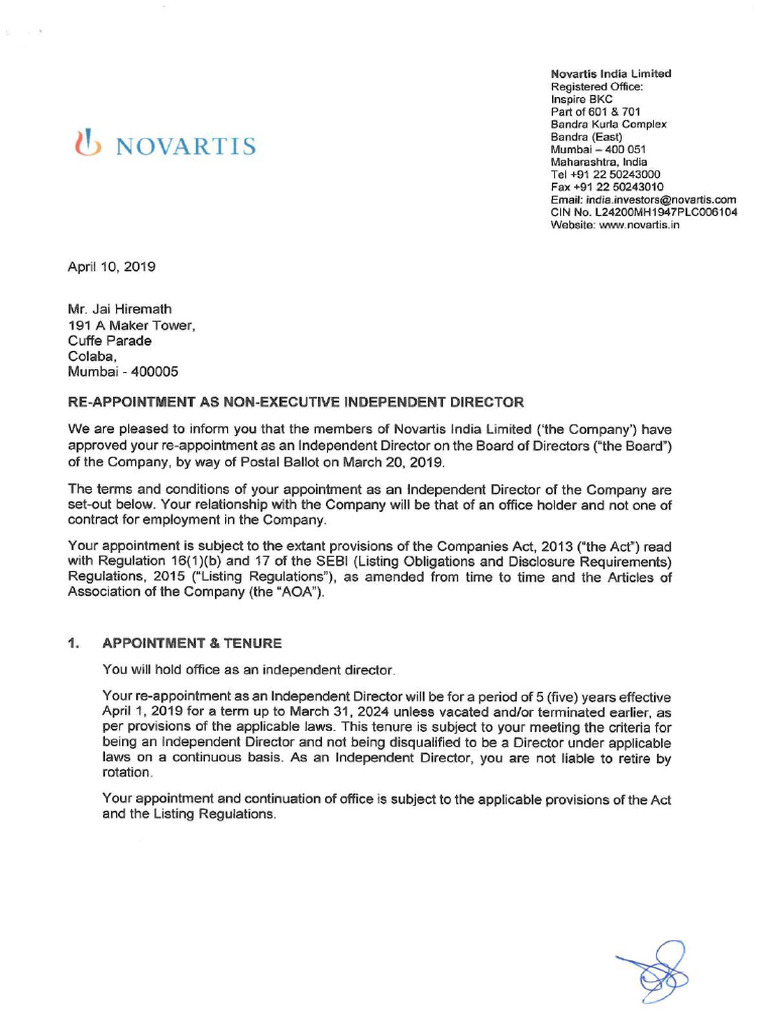 Appointment Letters Independent Directors | PDF | Political Corruption ...