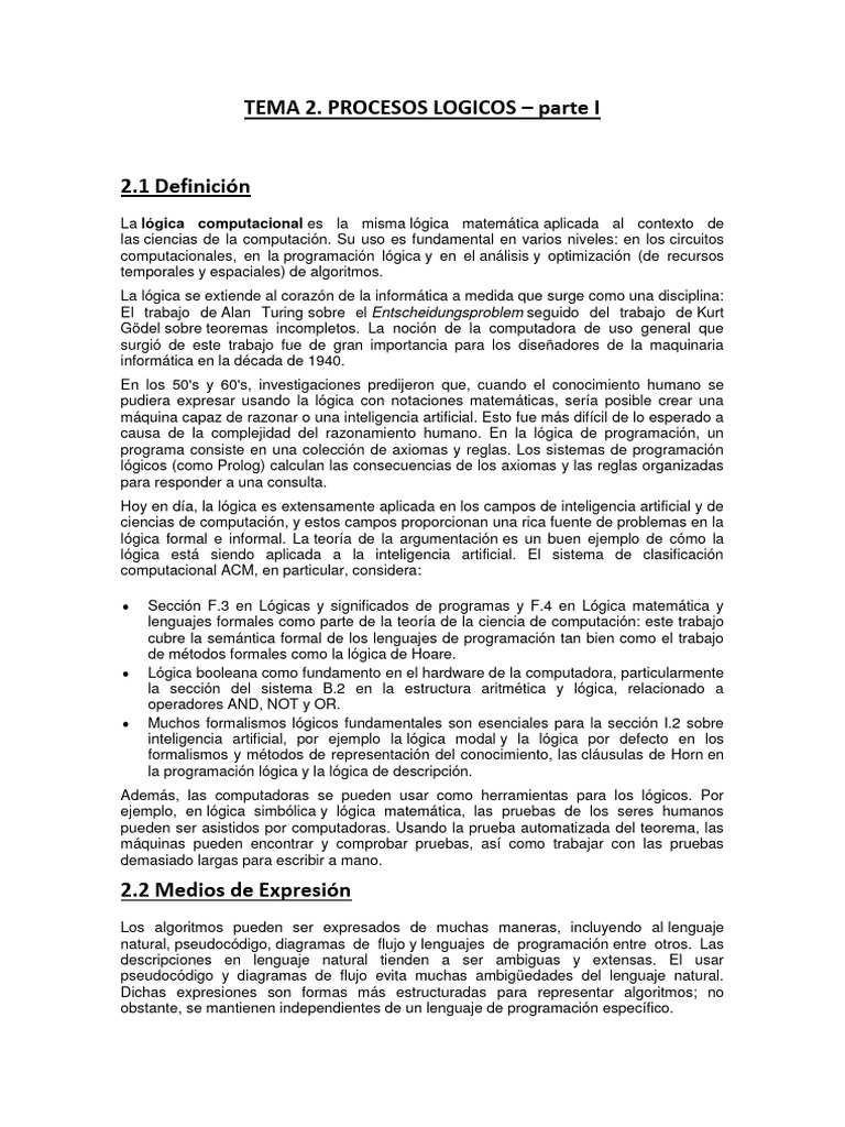 Tema 2 - Procesos Logicos - Parte 1 | PDF | Algoritmos | Lógica matemática