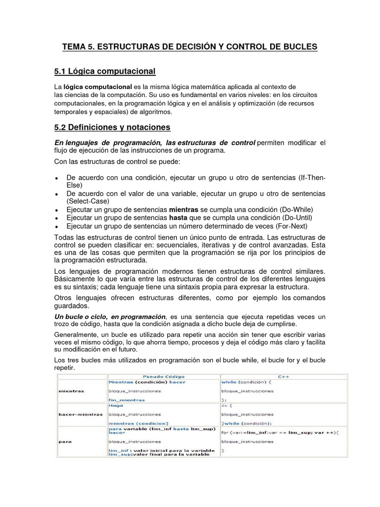 Tema 5 - Estructuras de Decision y Control de Bucles | PDF | Flujo de ...
