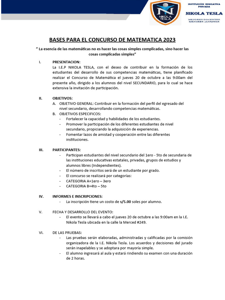 Bases Del Concurso de Matematica | PDF | Factorización | Ecuaciones