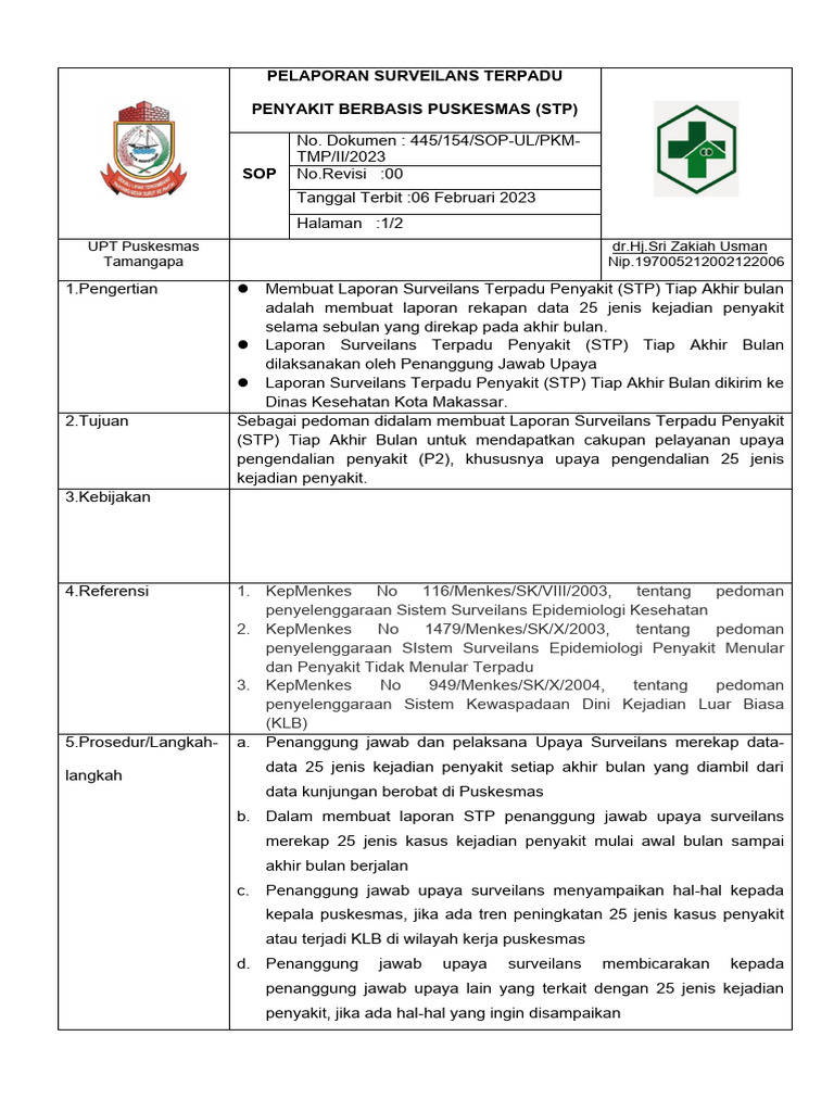 14. SOP PELAPORAN STP | PDF