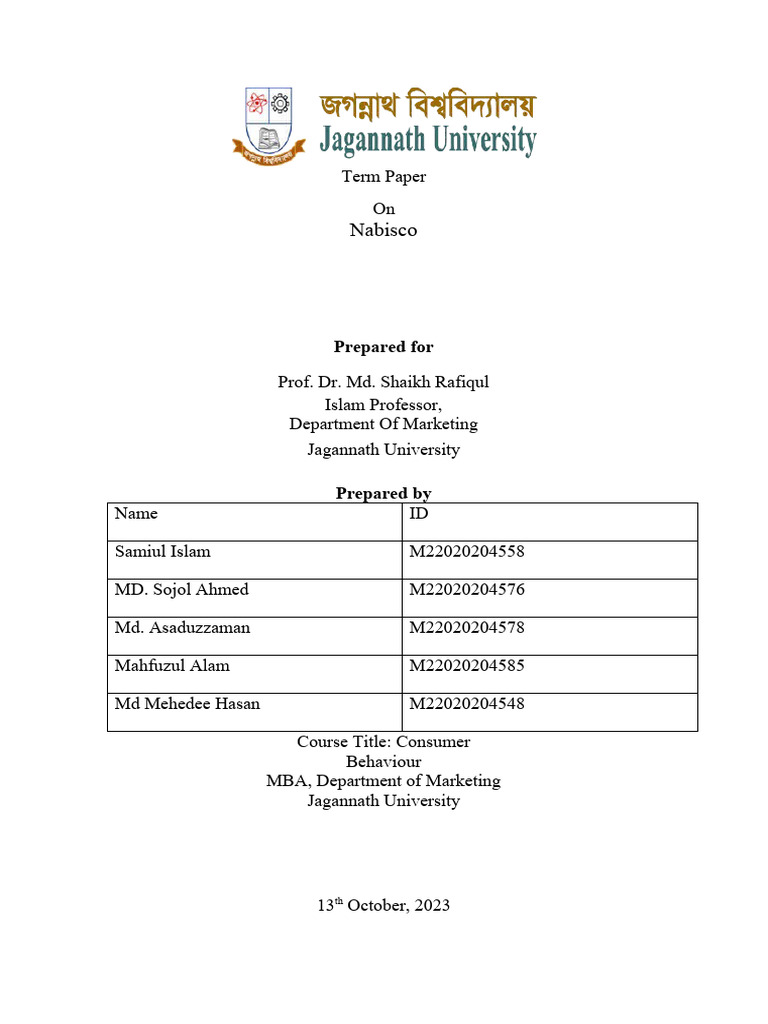 Backbencers of JnU Consumer Behavior | PDF | Consumer Behaviour | Brand