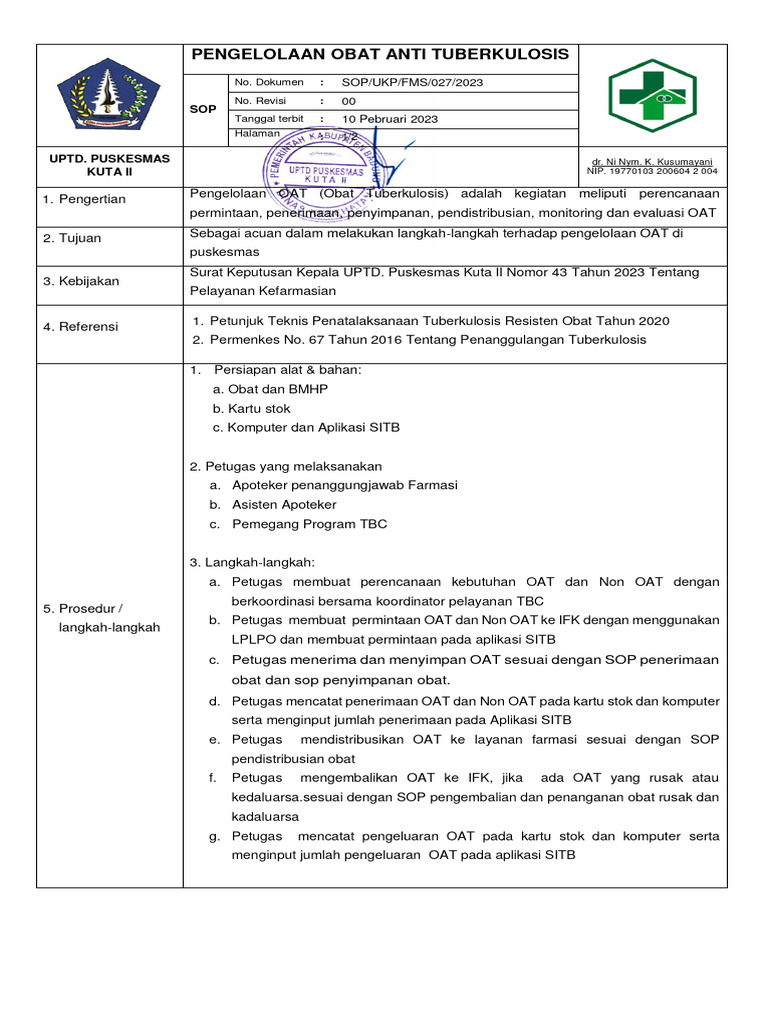 Sop Pengelolaan Obat Anti Tuberkulosis Pdf
