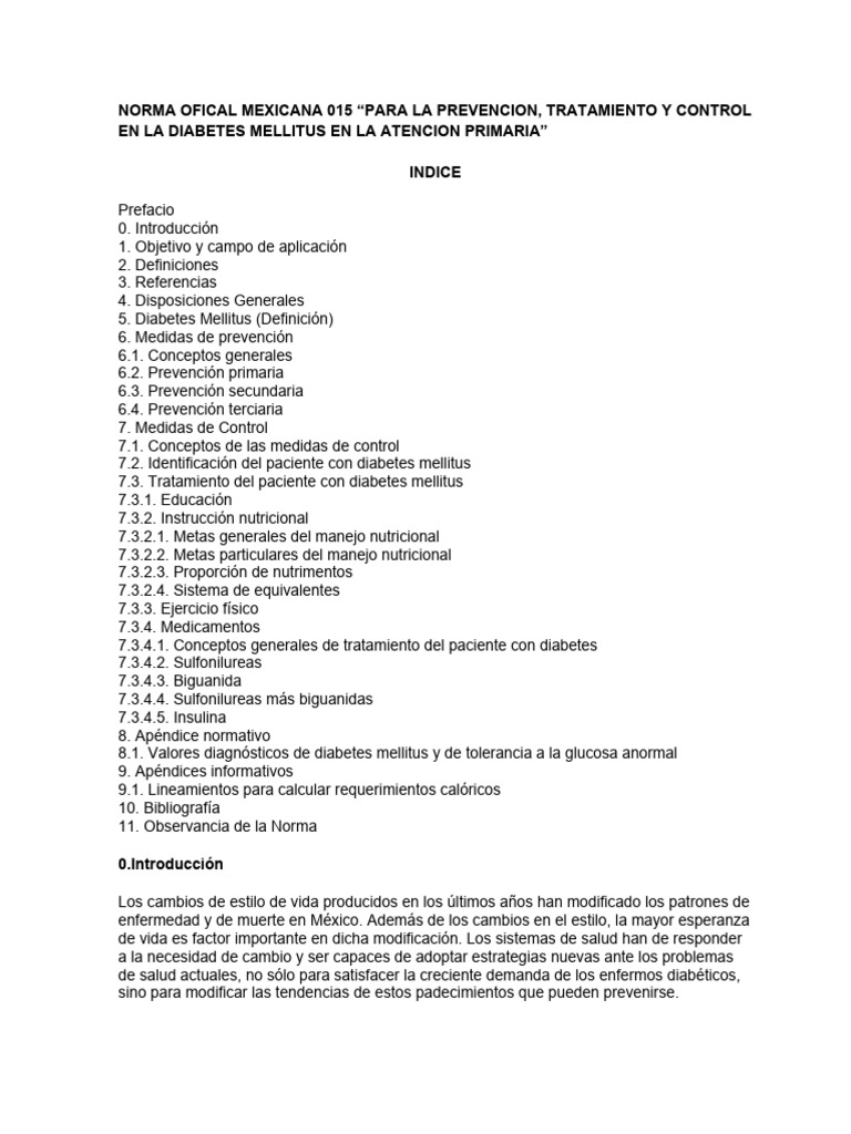 Norma Ofical Mexicana 015 "Para La Prevencion, Tratamiento y Control en ...