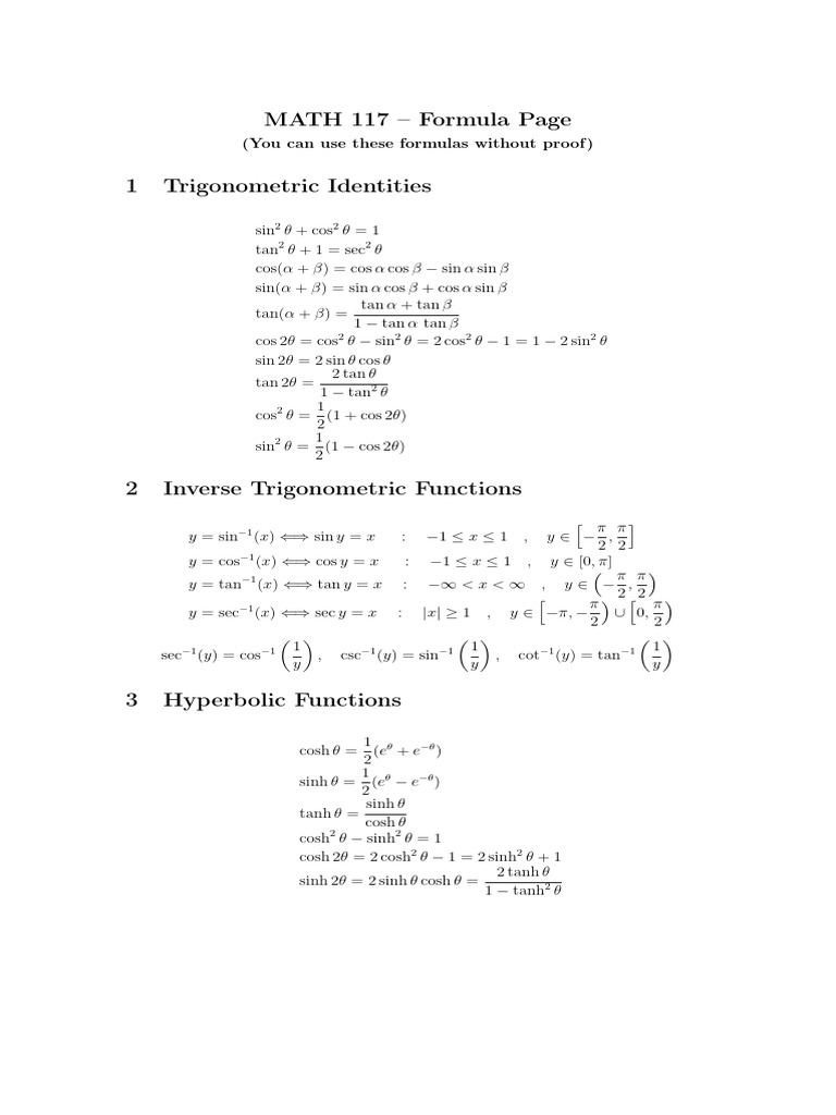 117 Midterm Reference Pdf Trigonometric Functions Euclidean Geometry