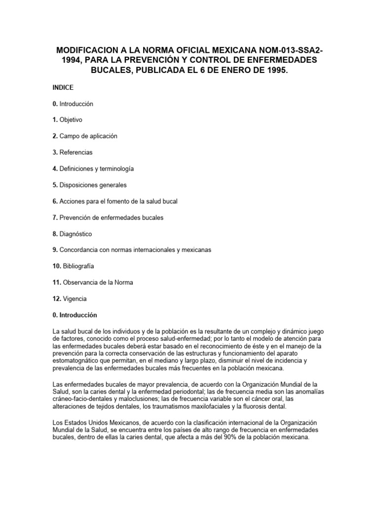 Modificacion A La Norma Oficial Mexicana Nom-013-Ssa2-1994, para La ...