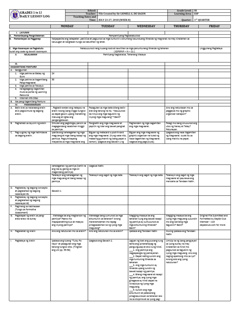DLL - Esp 3 - Q1 - W8 | PDF