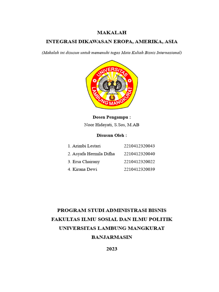 Makalah Integrasi Dikawasan Eropa, Amerika Dan Asia | PDF | Pengelolaan ...