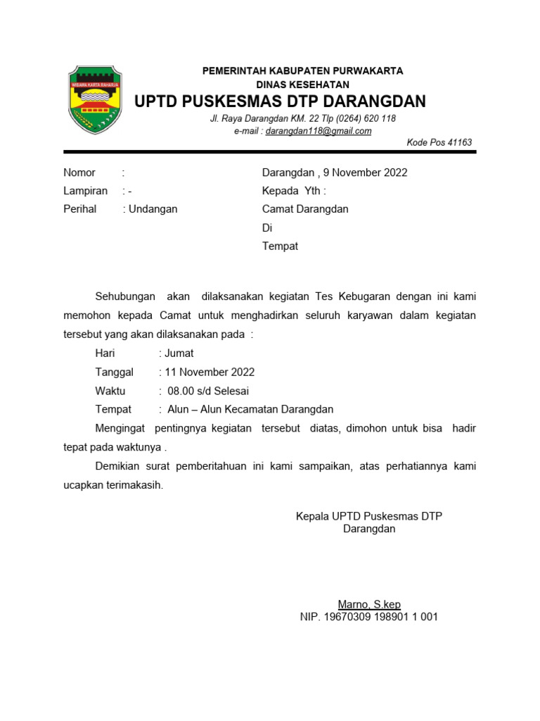SURAT UNDANGAN Tes Kebugaran | PDF SURAT UNDANGAN Tes Kebugaran | PDF