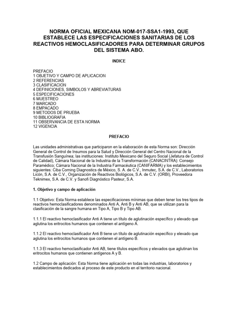 Norma Oficial Mexicana Nom-017-Ssa1-1993, Que Establece Las ...
