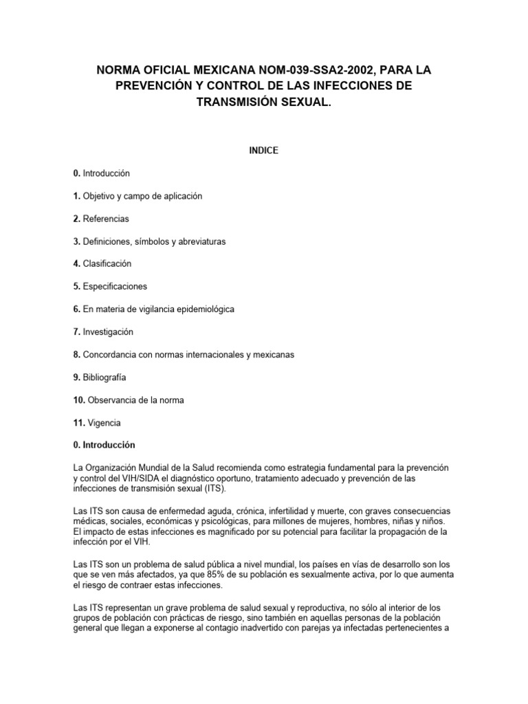Norma Oficial Mexicana Nom-039-Ssa2-2002, para La Prevención y Control de Las Infecciones de ...