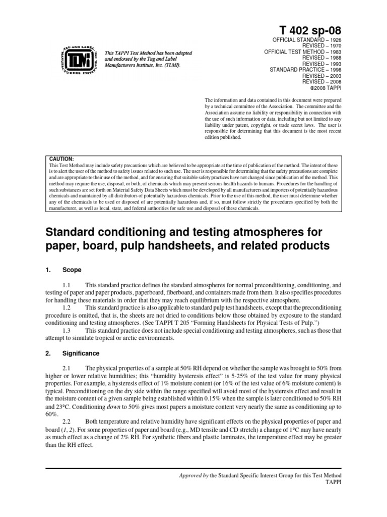 Tappi 402 | PDF