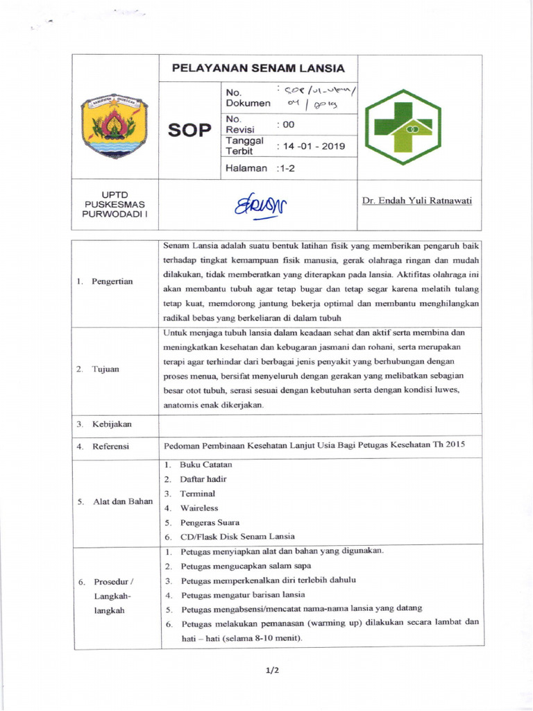 SOP Senam Lansia | PDF