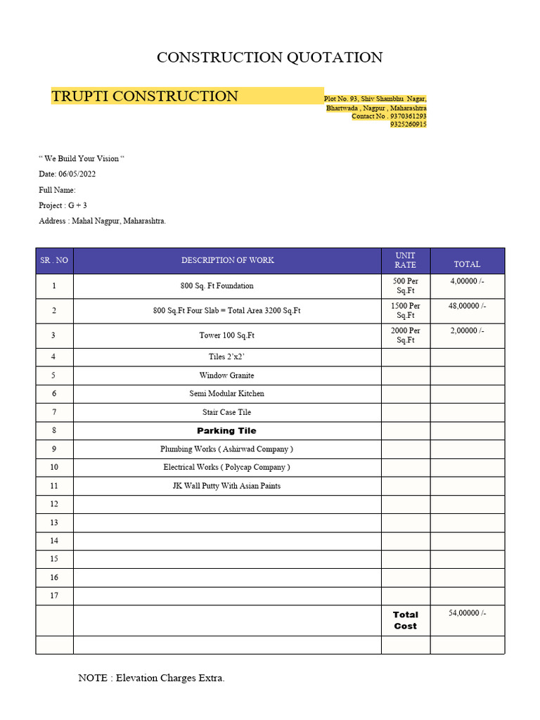 Sample Construction Quotation Templates | PDF | Buildings And Structures