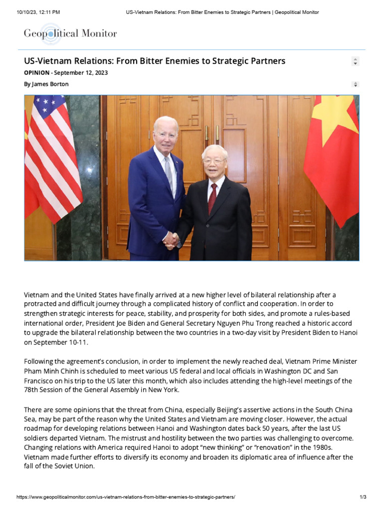 US-Vietnam Relations - From Bitter Enemies To Strategic Partners - Geopolitical Monitor | PDF ...