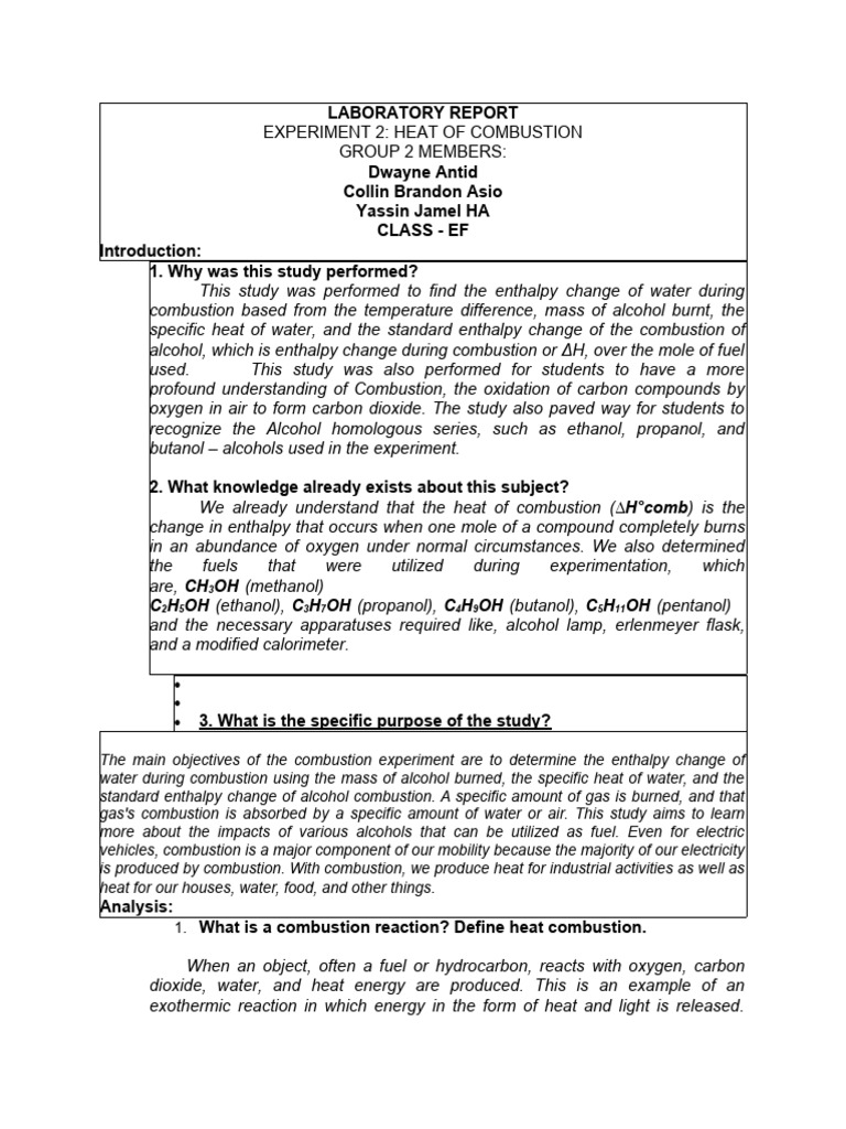 Group 2 Experiment 2 Lab Report | PDF | Combustion | Ethanol