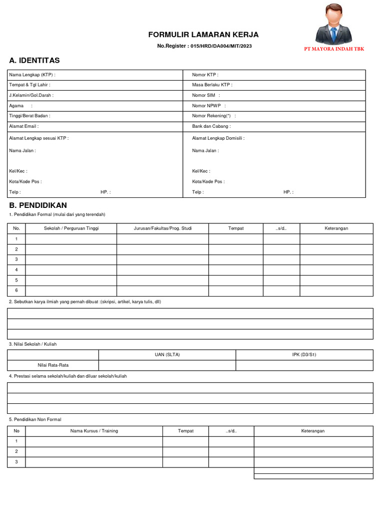 Application Formulir Kandidat PT Mayora Indah TBK | PDF