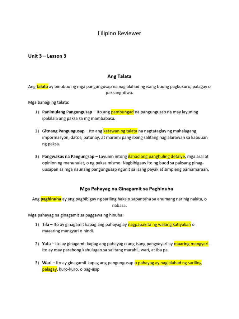 Filipino Reviewer 2.0 | PDF