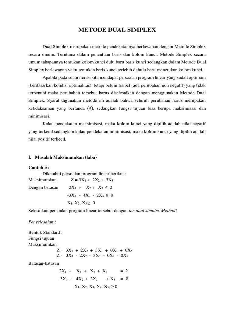 Linear Programming The Dual Simplex Method Fungsi Maksimum Dan Minimum | PDF