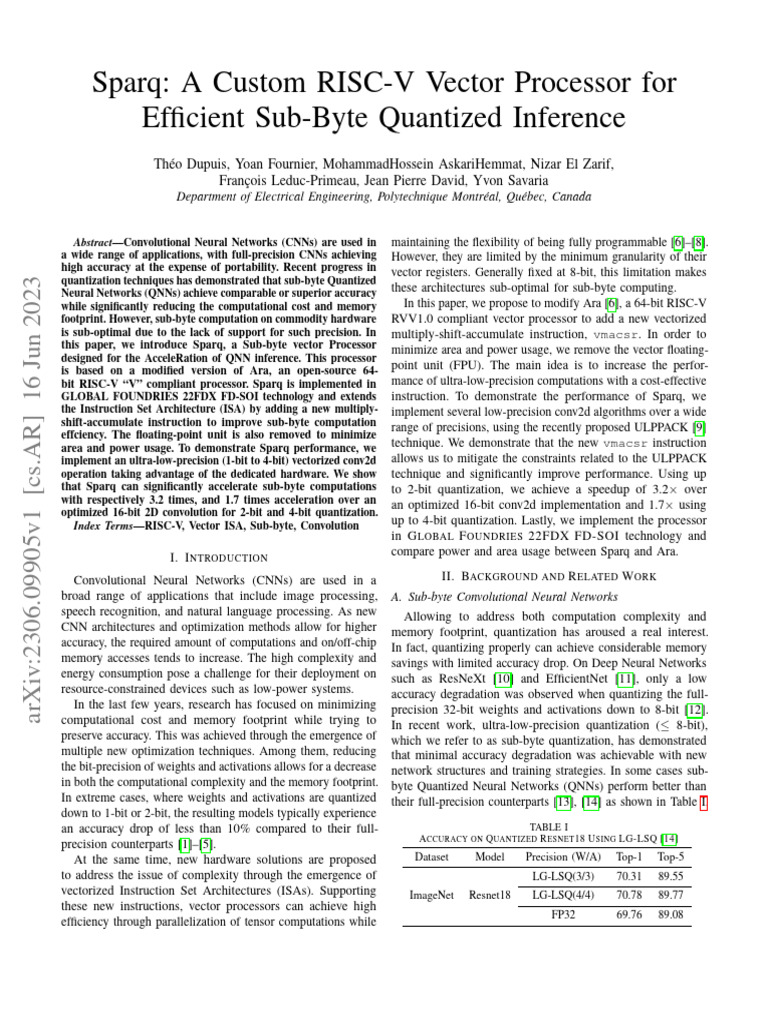 Sparq A Custom Risc V Vector Processor For Efficie Pdf