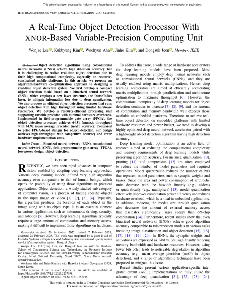 A Real Time Object Detection Processor With Xnor B Pdf Field Programmable Gate Array Deep