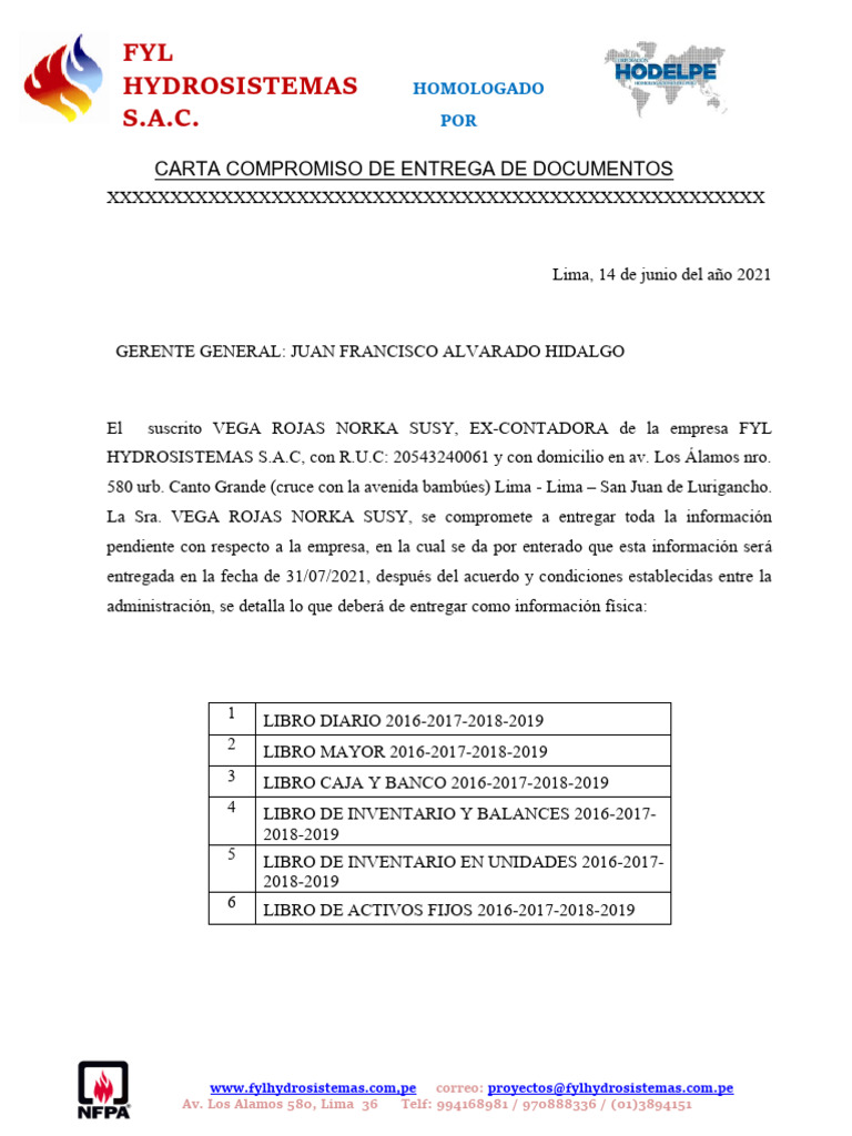 Carta - Compromiso de Entrega de Documentos | PDF