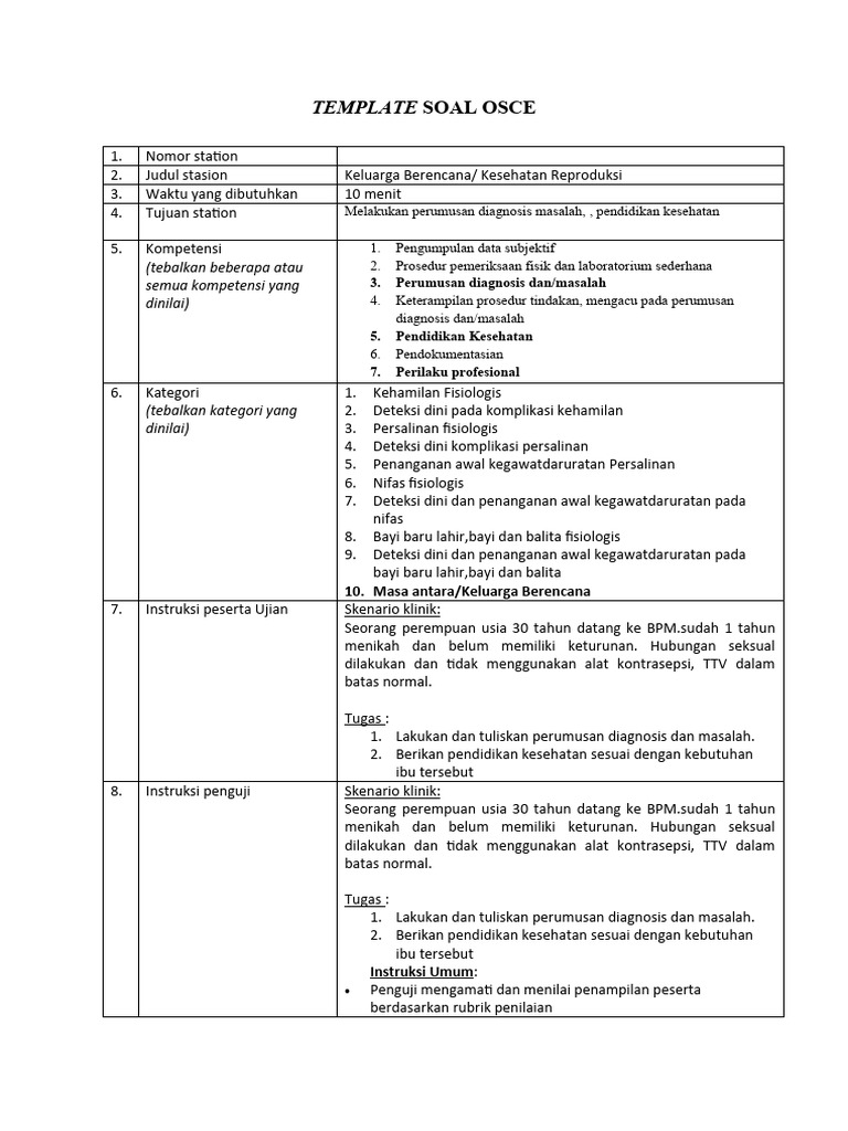 TEMPLATE SOAL OSCE Infertilitas Primer | PDF