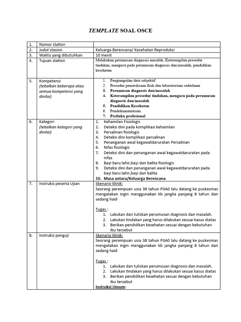 TEMPLATE SOAL OSCE Iud | PDF