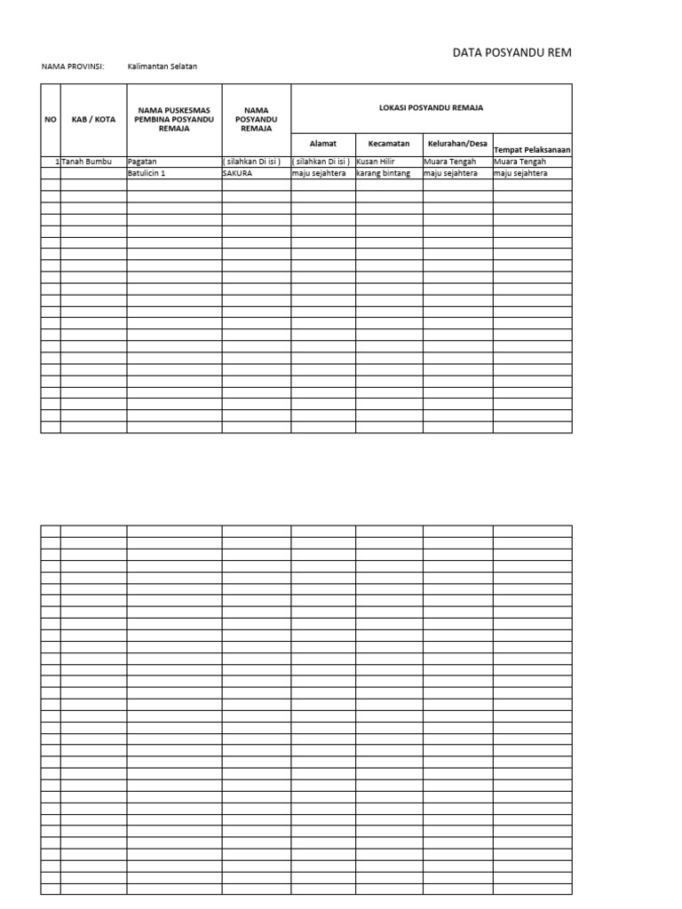 Contoh Form Posyandu Remaja 2023 (1) | PDF