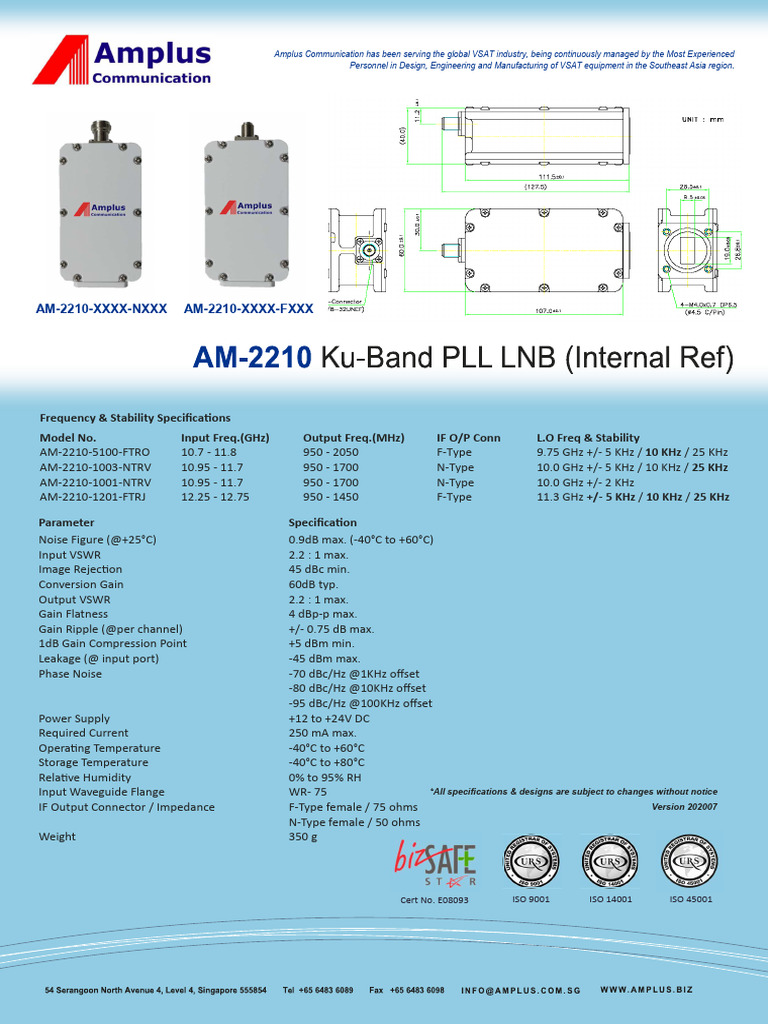 AM-2210 Ku-Band PLL LNB (Internal Ref) | PDF | Wireless | Electricity
