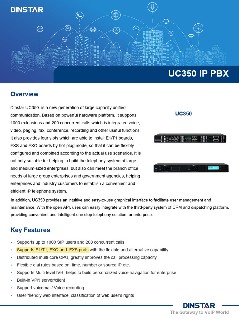 UC350 VoIP PBX Datasheet v2.0 | PDF | Voice Over Ip | Session Initiation Protocol