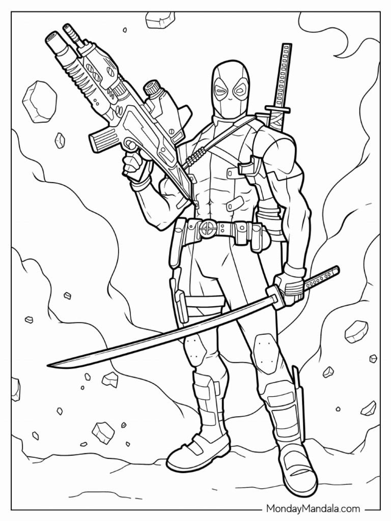 Deadpool Holding Huge Gun and Katana | PDF
